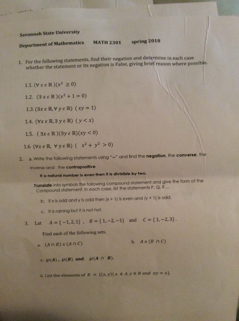 Solved Savannah State University Department of Mathematics | Chegg.com