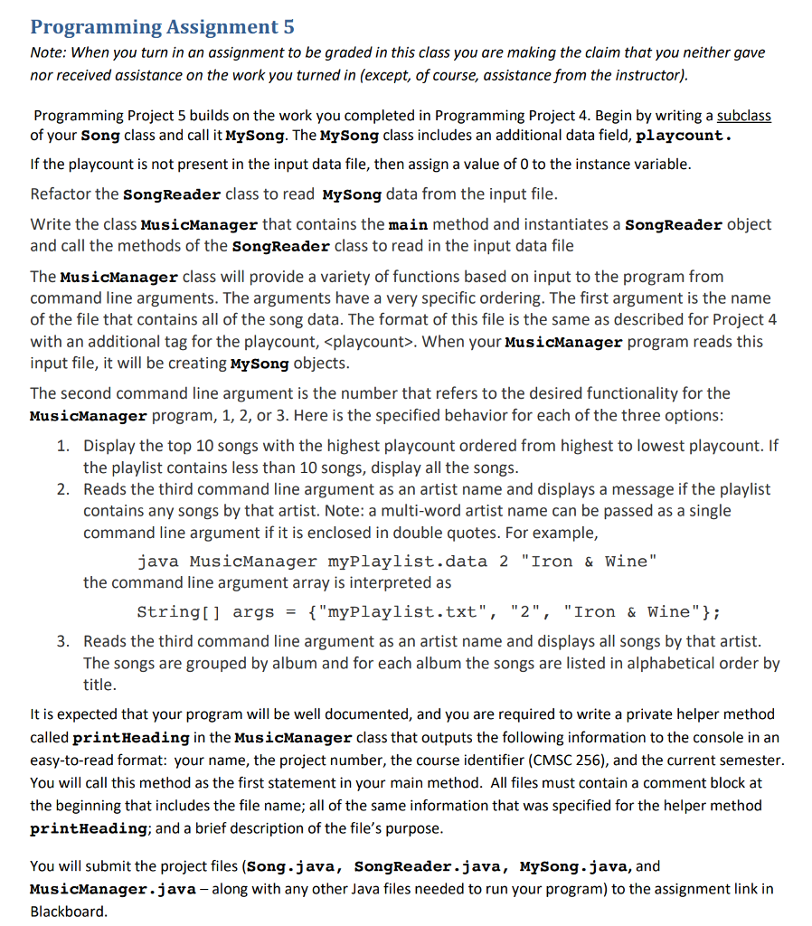 Programming Assignment 5 Note: When you turn in an | Chegg.com