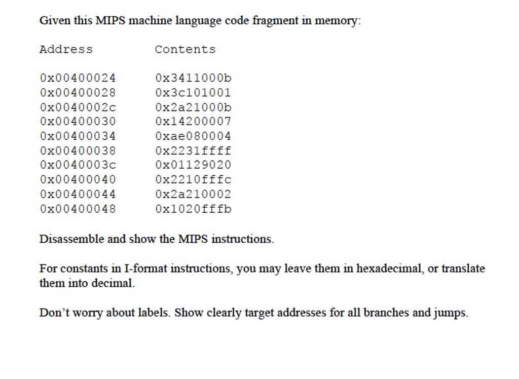 Given This Mips Machine Language Code Fragment In 