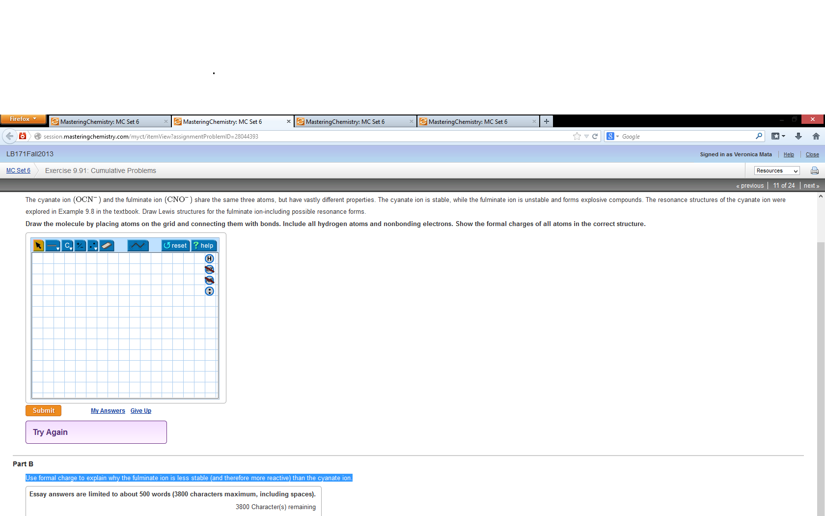 Solved Help With Drawing The Fulminate Ion And Its Resonance