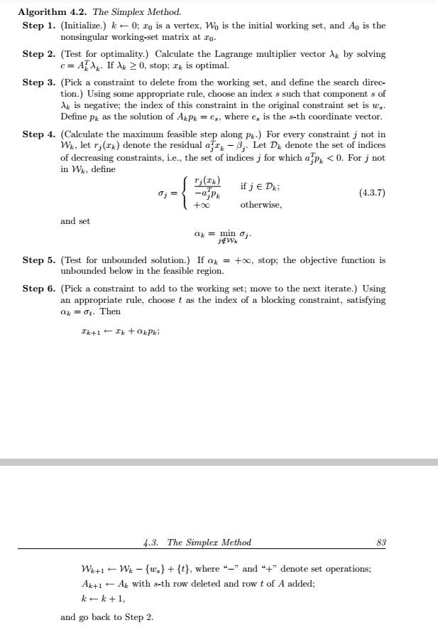 Algorithm 4.2. The Simplex Method. Step 1. | Chegg.com