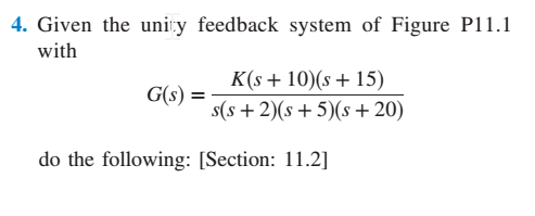 Solved 4. Given the unilay feedback system of Figure P11.1 | Chegg.com