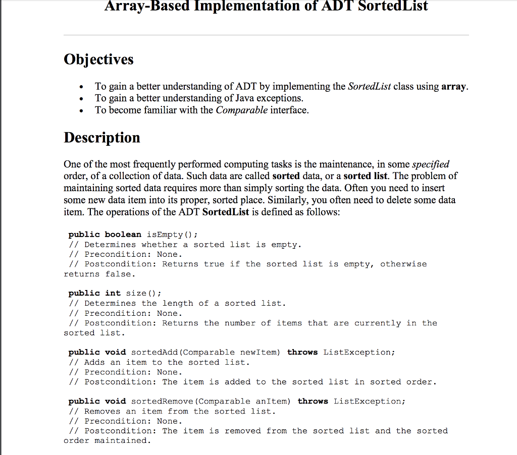 Array-Based?mplementation of ADT SortedList | Chegg.com