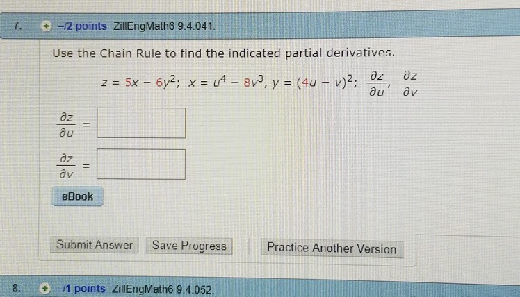 Solved 7.12 points ZillEngMath6 9.4.041. Use the Chain Rule | Chegg.com