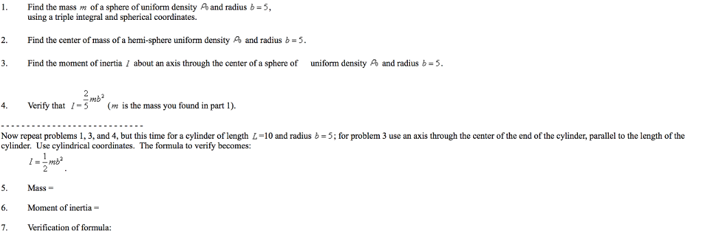 Solved 1. Find the mass m of a sphere of uniform density and | Chegg.com