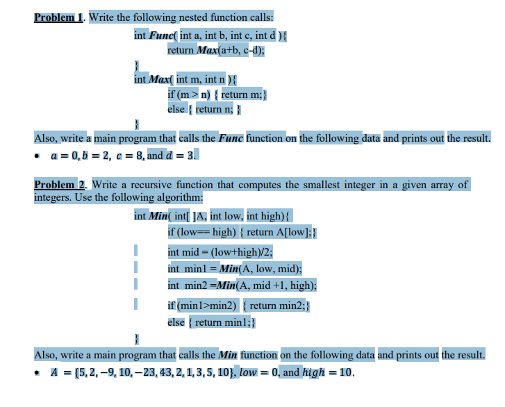 Solved Problem 1. Write the following nested function calls | Chegg.com