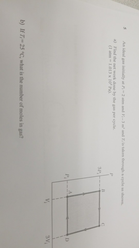 Solved 5 5 An ideal gas initially at P 2 atm and Vi-3 m2 and | Chegg.com
