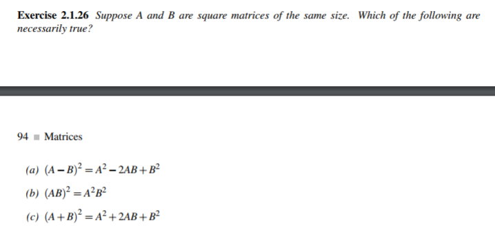 Solved Exercise 2.1.26 Suppose A and B are square matrices | Chegg.com