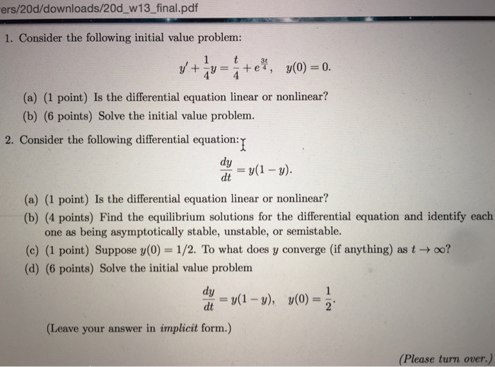 Solved Consider the following initial value problem: y' + | Chegg.com