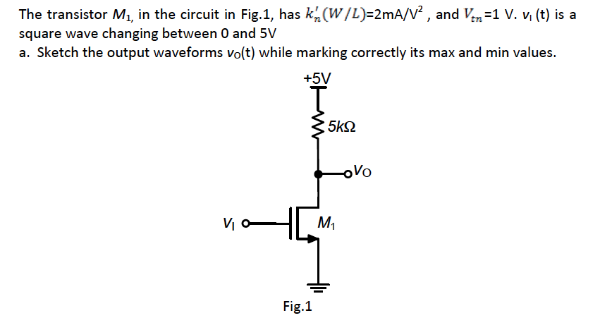The transistor M1, in the circuit in Fig.1, has | Chegg.com