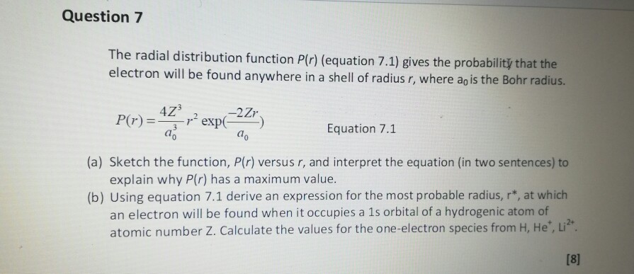 Solved Question 7 The radial distribution function Pir) | Chegg.com