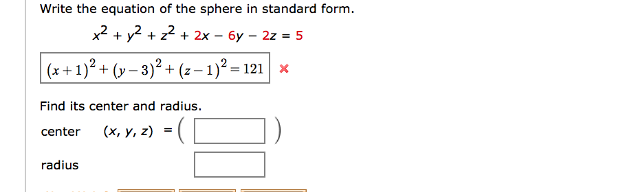 Solved Write the equation of the sphere in standard form. x2 | Chegg.com