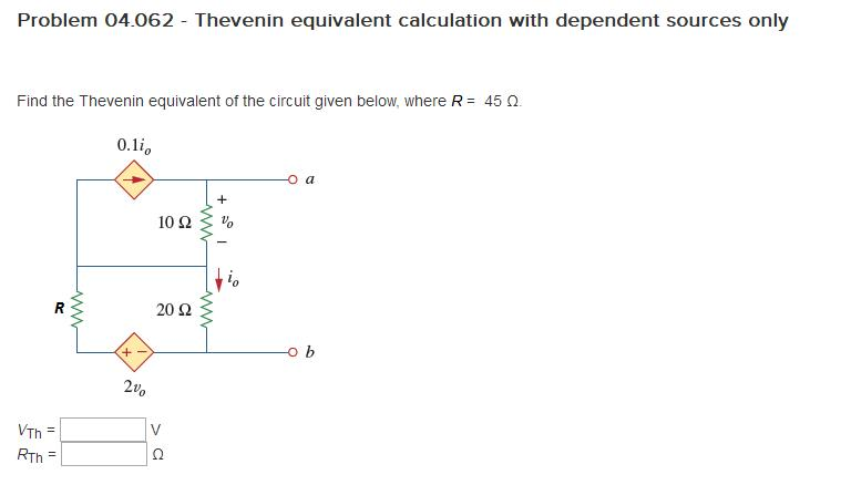 Solved Problem 04.062 Thevenin equivalent calculation with | Chegg.com