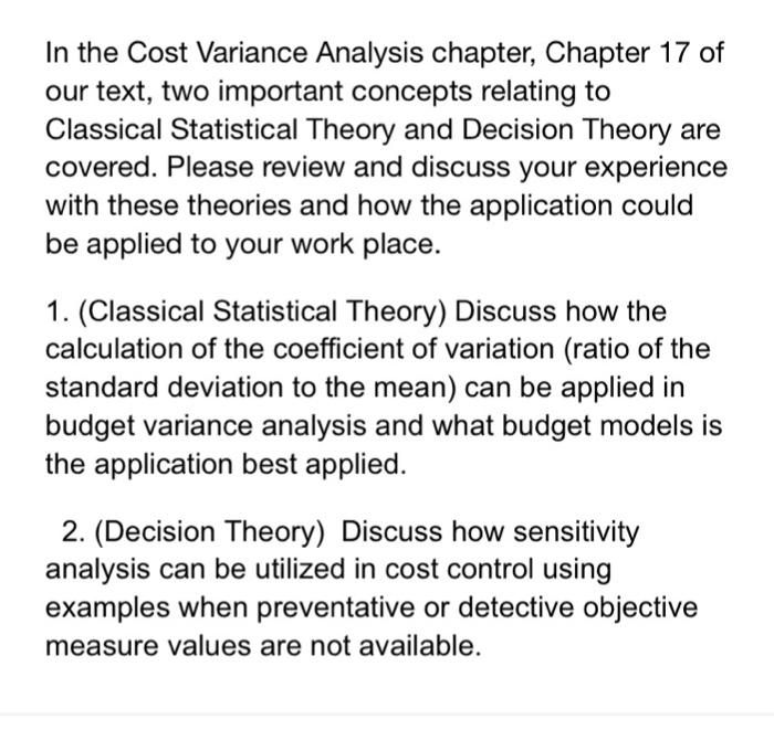 Solved In the Cost Variance Analysis chapter, Chapter 17 of | Chegg.com