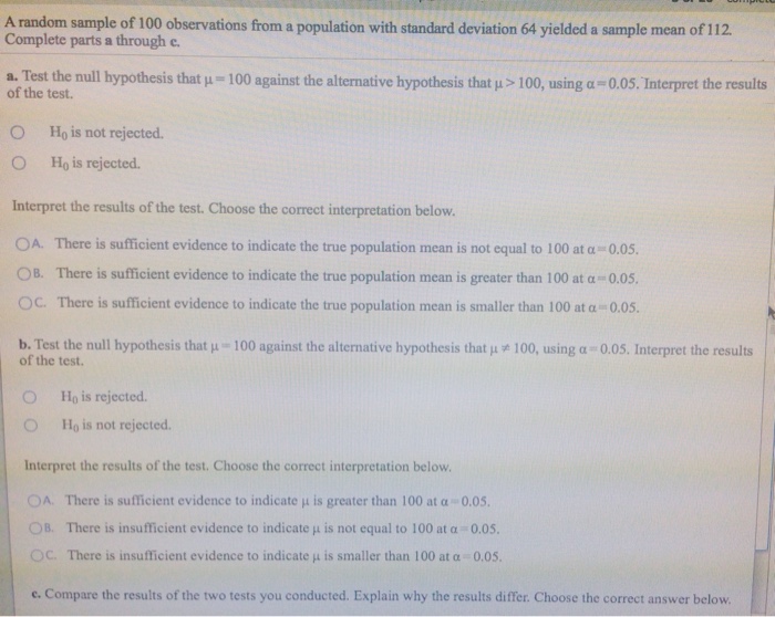 Solved A Random Sample Of 100 Observations From A Population