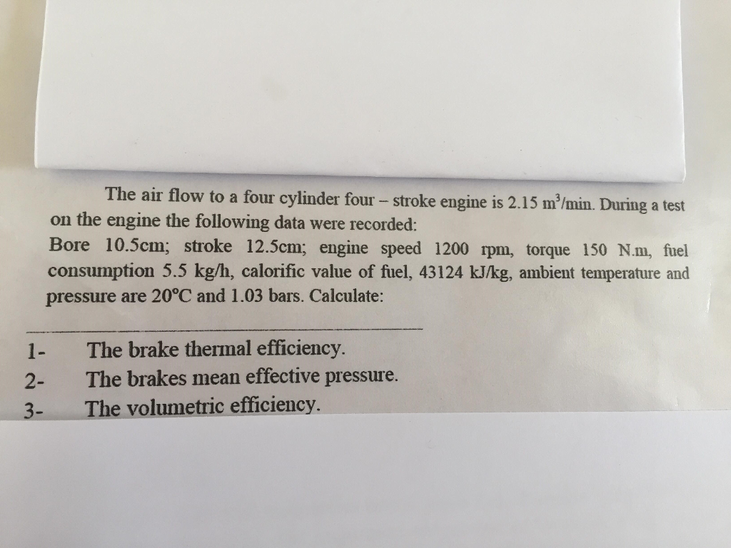 Solved The air flow to a four cylinder four - stroke engine | Chegg.com