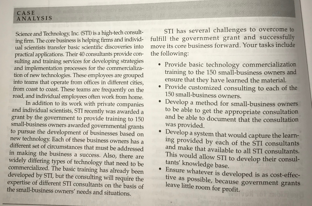 Solved CASE ANALYSIS STI has several challenges to overcome | Chegg.com
