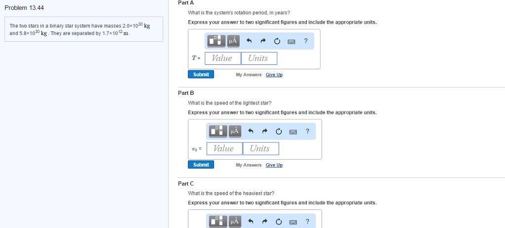 Solved The two stars in a binary star system have masses 2.0 | Chegg.com