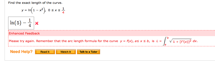 Solved Find the exact length of the curve. y = ln (1 - | Chegg.com