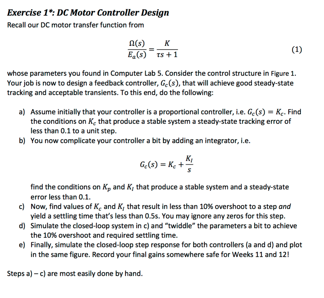 DC Motor Controller Design Recall our DC motor | Chegg.com