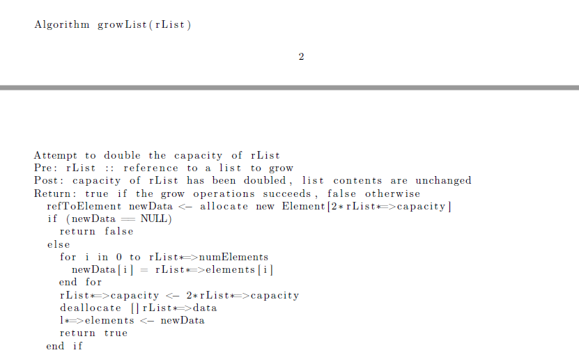 Solved Algorithm grow List (r List) Attempt to double the | Chegg.com