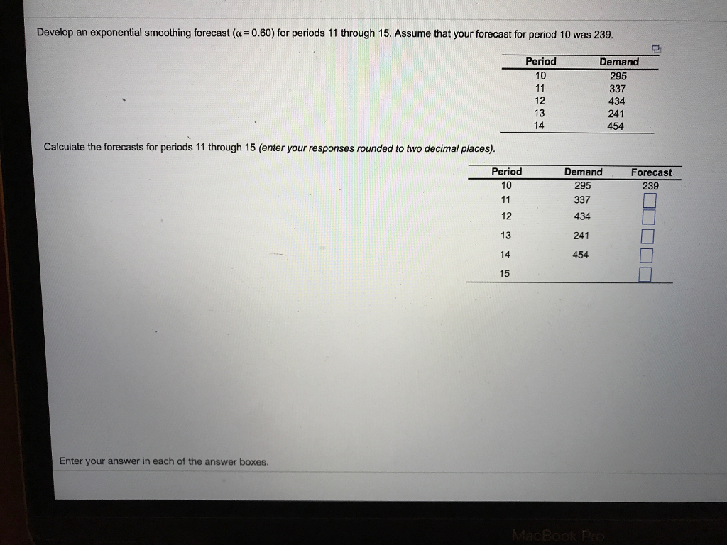 Solved Develop an exponential smoothing forecast (alpha = | Chegg.com