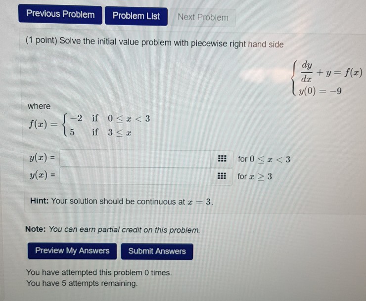 Solved Previous Problem Problem List Next Problem (1 point) | Chegg.com