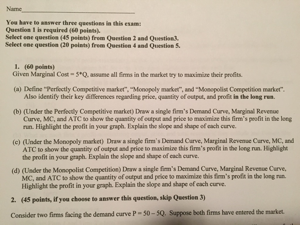 Solved You have to answer three questions in this exam: | Chegg.com