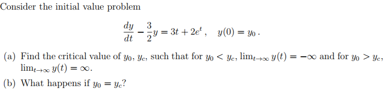 Solved Consider the initial value problem dy/dt - 3/2 y = | Chegg.com