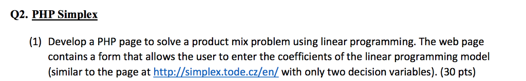 02. PHP Simplex (1) Develop a PHP page to solve a | Chegg.com