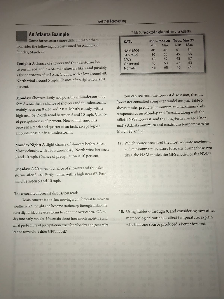 Weather Forecasting Table 6. North American Mesoscale | Chegg.com
