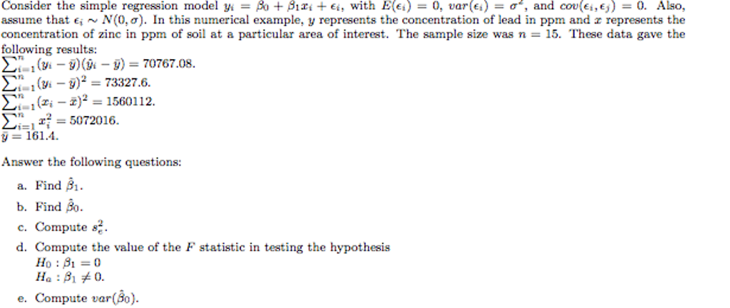 Consider the simple regression model yi = ?0 + ?1xi + | Chegg.com