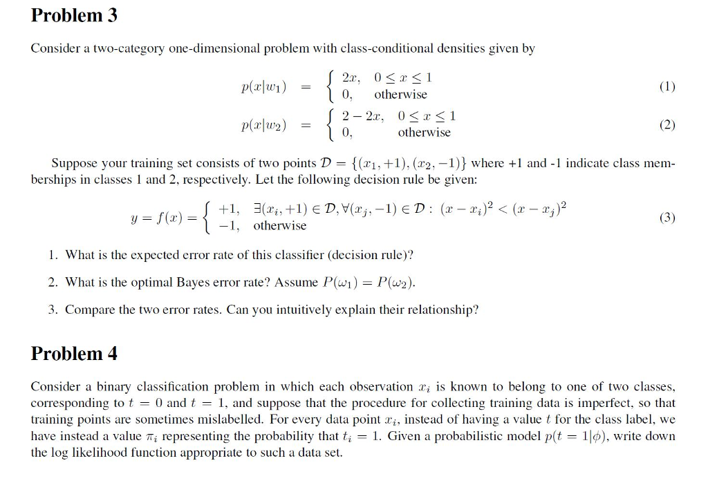 Consider a two-category one-dimensional problem with | Chegg.com