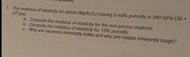 Solved The modulus of elasticity for spinel (MgAI_2O_4) | Chegg.com