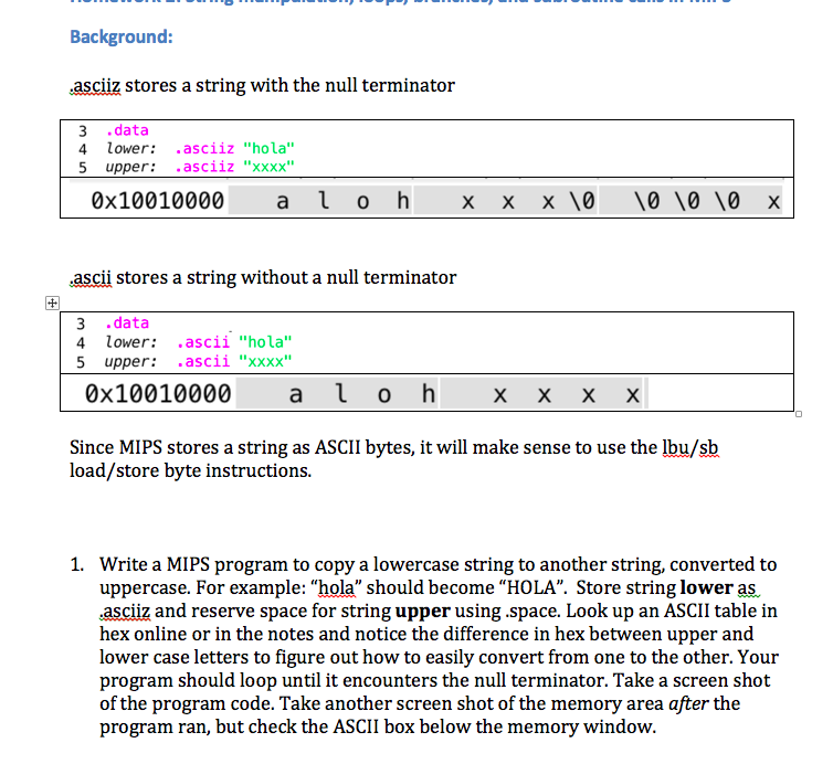 Solved Background: asciiz stores a string with the null | Chegg.com