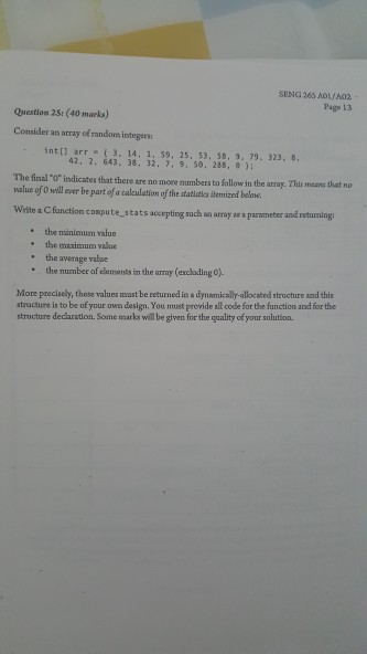 Solved SENG 265 AOL/A02 Page 13 Question 2S: (40 marks) | Chegg.com