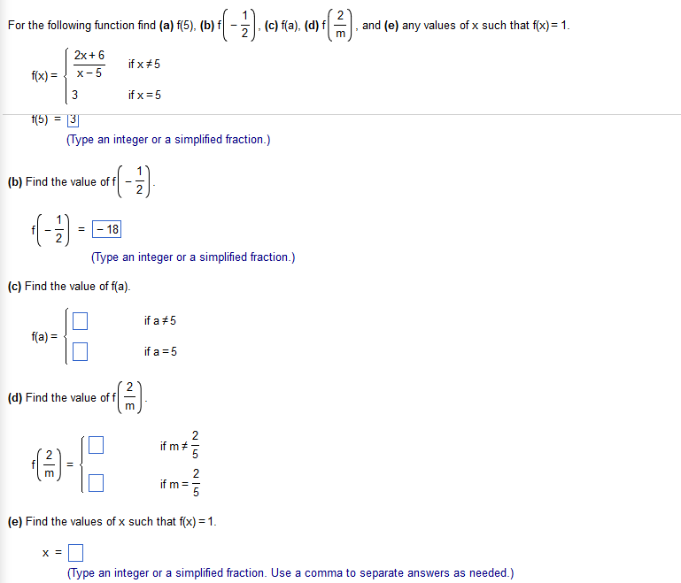 Solved For the following function find f(5), f(-1/2), f(a), | Chegg.com