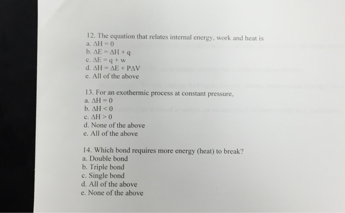 Solved The equation that relates internal energy, work and | Chegg.com