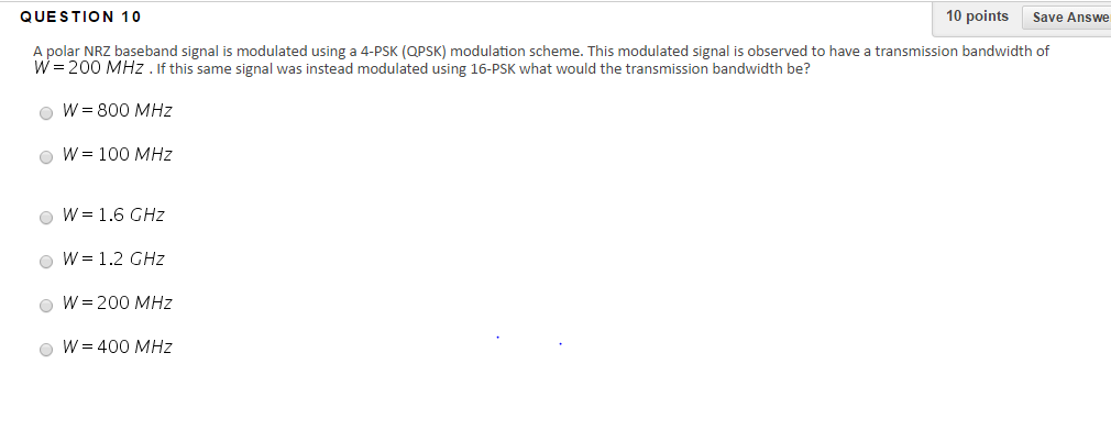 Solved A polar NRZ baseband signal is modulated using a | Chegg.com
