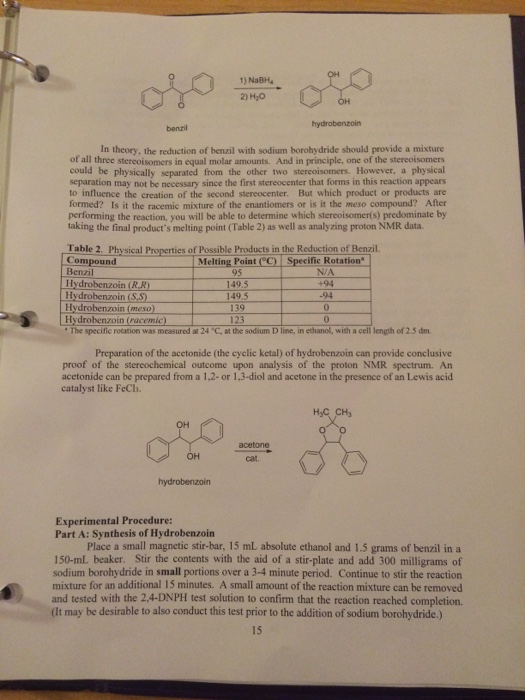 Solved Reduction of Benzil to Hydrobenzoin Sodium | Chegg.com