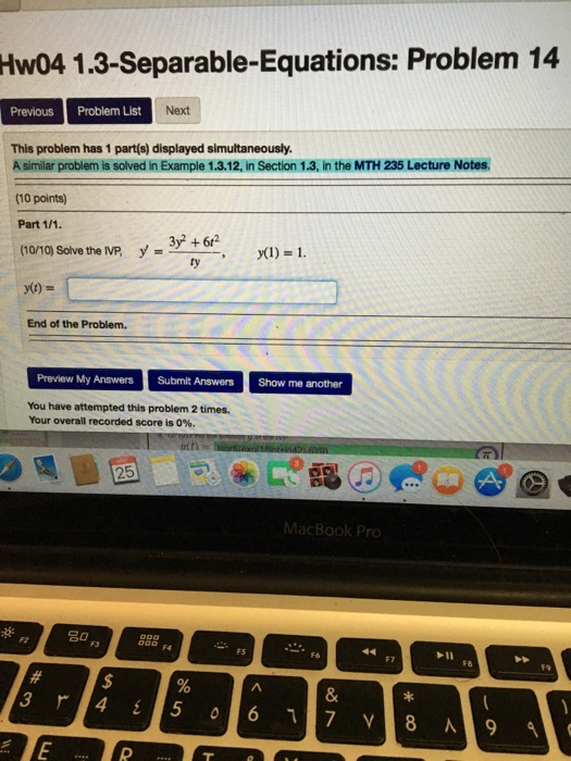 Solved Hw04 1.3-Separable-Equations: Problem 14 Previous l | Chegg.com