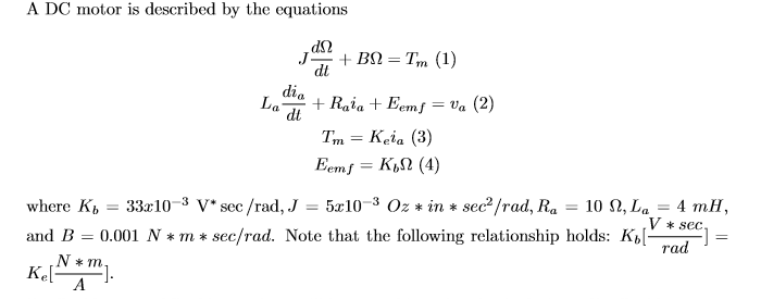 A DC motor is described by the equations B92 Tm (1) | Chegg.com