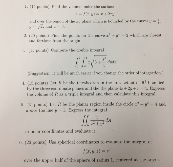 Solved Find the volume under the surface z = f(x, y) = x + | Chegg.com