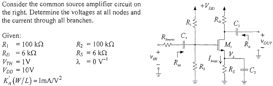 Solved Consider the common source amplifier circuit on the | Chegg.com