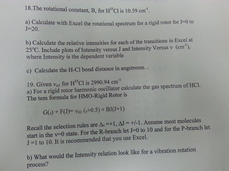 The rotational constant, B, for H35C1 is 10.59 cm-1. | Chegg.com