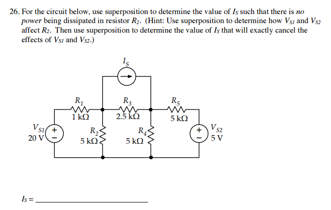 Solved For the circuit below, use superposition to determine | Chegg.com