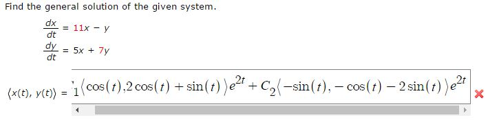 Solved Find the general solution of the given system. dx/dt | Chegg.com