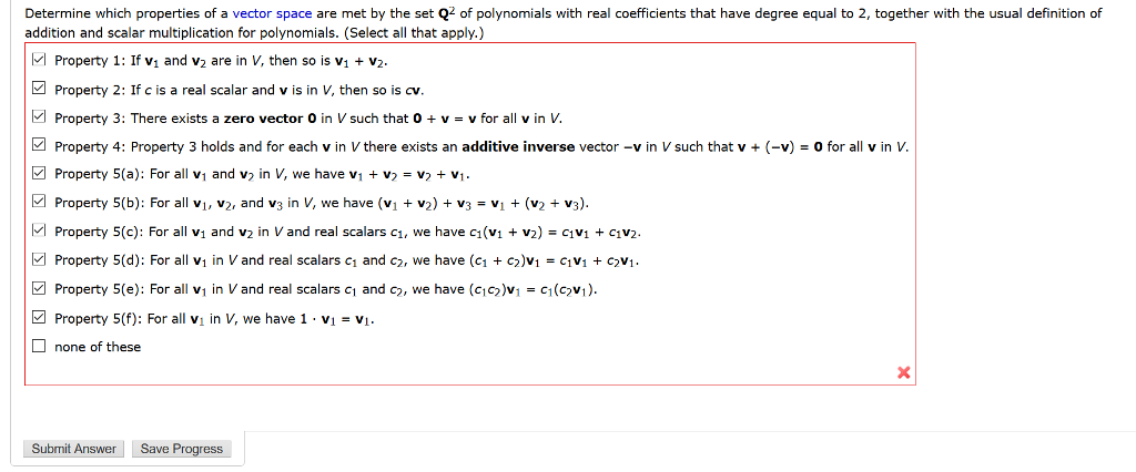 Solved Determine Which Properties Of A Vector Space Are Met