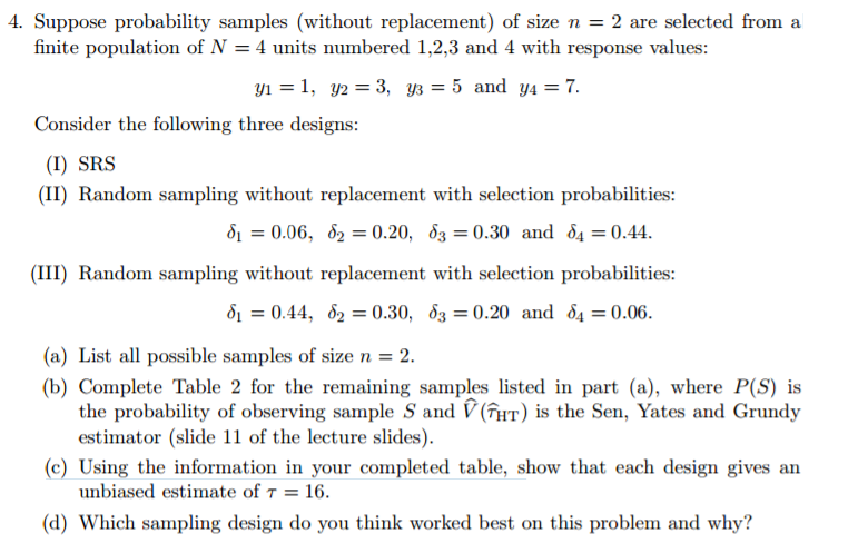 4. Suppose probability samples (without replacement) | Chegg.com