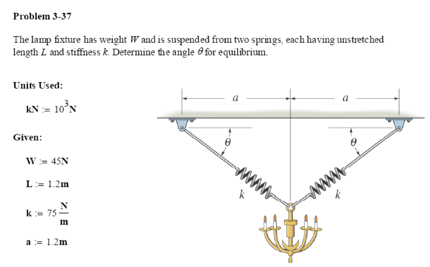 Solved The lamp fixture has weight W and is suspended from | Chegg.com